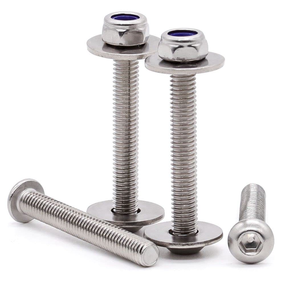 Glvaner M10-1.5 x 35mm (8 Sets) Button Head Socket Cap Screws with M10-1.5 Hex Locknuts and Large Flat Washers Assortment Tool Set