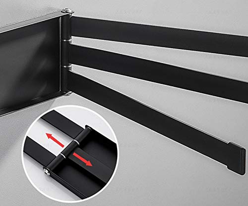 Wall Mounted Towel Bar Swivel with 3-Arm Swing Towel Holder for Bathroom Kitchen Storage (Black)