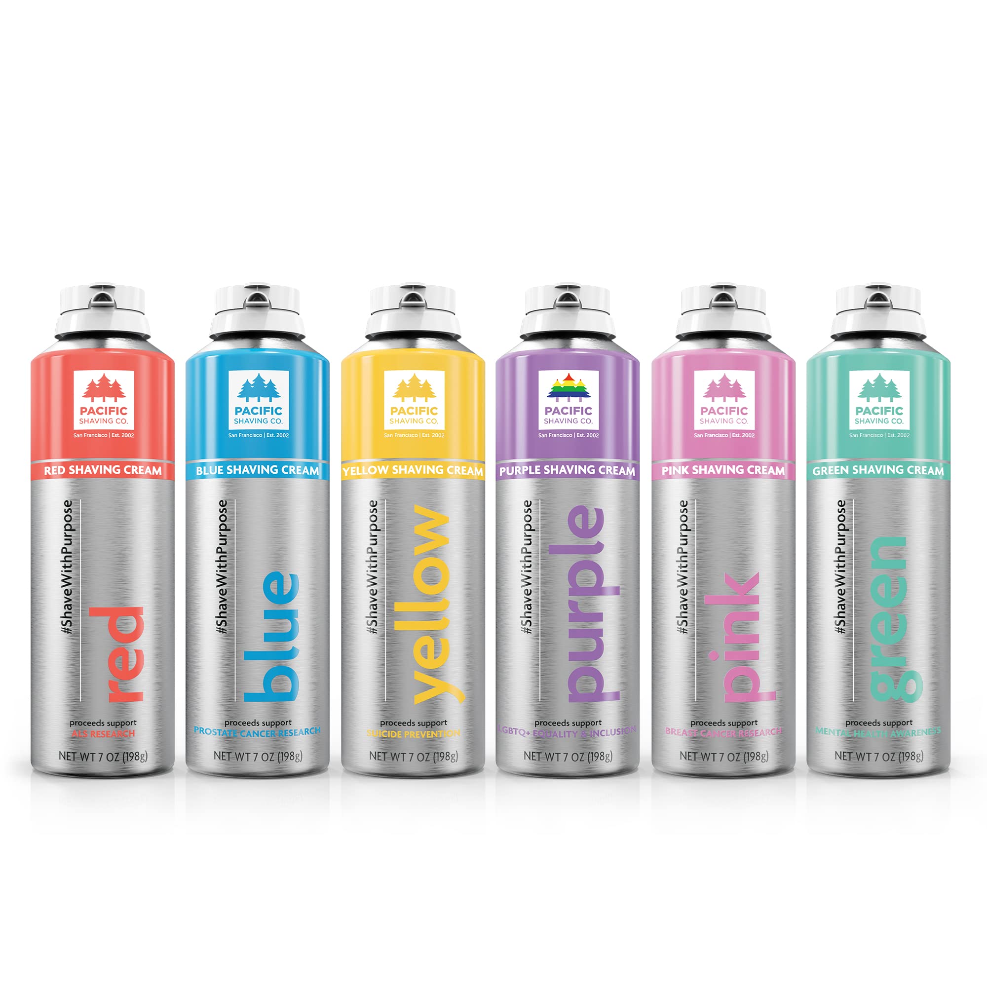 Pacific Shaving Company COLORFUL Shaving Cream, Shave with Purpose - Safe & Natural Ingredients, Cruelty Free, Made in the USA - 6 Item Bundle (7 oz each)