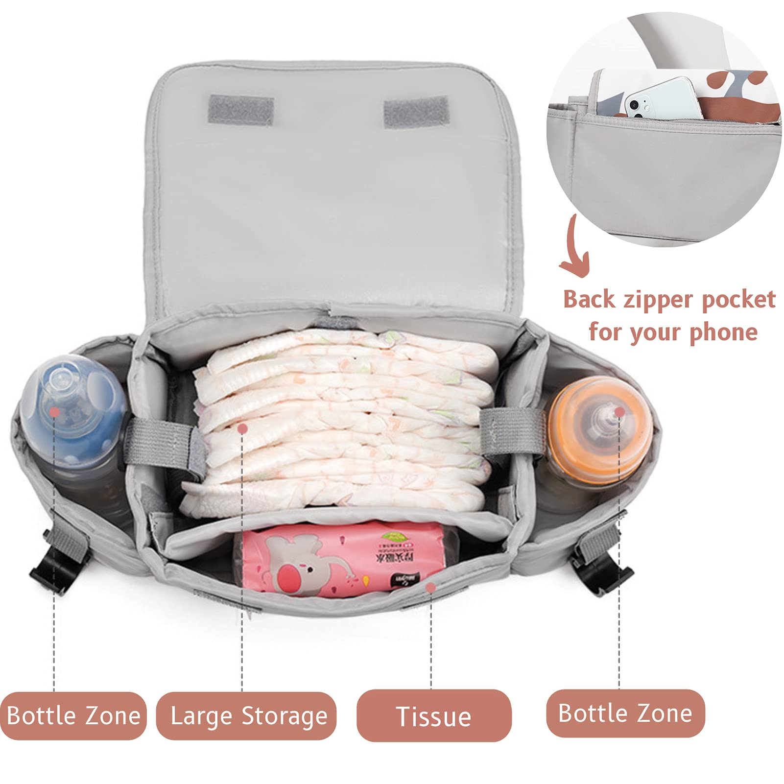 SPINSM Universal Stroller Organizer Bag with Insulated Cup Holder - Easy Access Wipes Pocket - Adjustable Shoulder Strap Fits for All Baby Stroller, Stroller accessories, Stroller Caddy (Black)