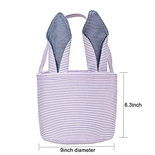 Easter Basket Seersucker Egg Hunt Bunny Baskets for Kids Children,Easter Egg Hunt Bucket Bunny Ear Egg Hunting Candy Carry Basket Party Gifts (Purple)