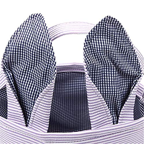 Easter Basket Seersucker Egg Hunt Bunny Baskets for Kids Children,Easter Egg Hunt Bucket Bunny Ear Egg Hunting Candy Carry Basket Party Gifts (Purple)