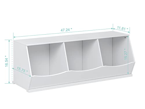 UTEX Toy Storage Organizer,Stackable Kids Toy Storage Cubby with 3 Bins,Toy Boxes and Storage for Playroom,Bedroom,Nursery School,White