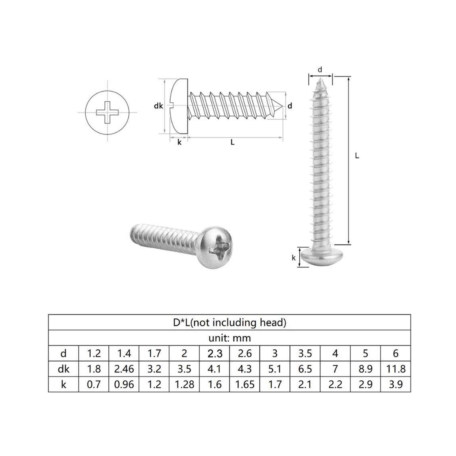 1100pcs Round Pan Head Tapping Screws Set M1.2 M1.4 M1.5 M1.7 M2 Mini Screw Laptop Computer Screw Phillips Screw Kit DaJiKan