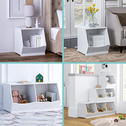 UTEX Toy Storage Organizer,Stackable Kids Toy Storage Cubby with 3 Bins,Toy Boxes and Storage for Playroom,Bedroom,Nursery School,White