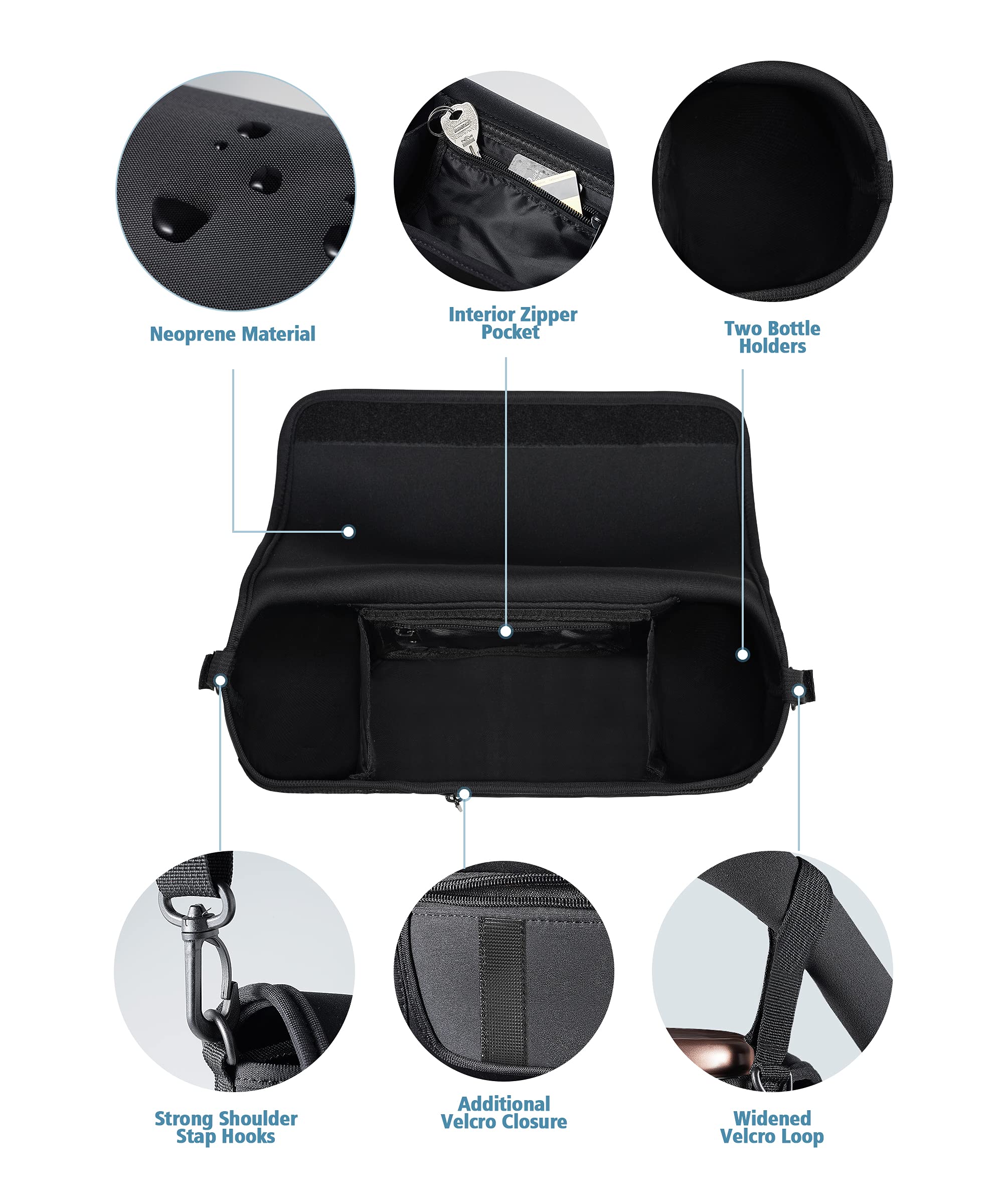 HOFISH Universal Stroller Organizer with Cup Holder, Neoprene Material Diaper Storage, Secure Straps,Pockets for Phone, Keys,Compact Design Fit Most Strollers (ST01B)