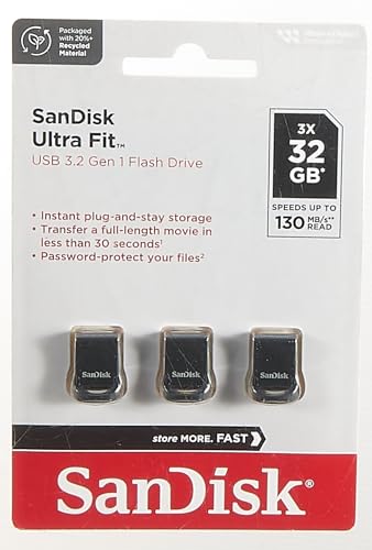 SanDisk 32GB 3-Pack Ultra Fit USB 3.1 Flash Drive (3x32GB) - SDCZ430-032G-G46T, Black