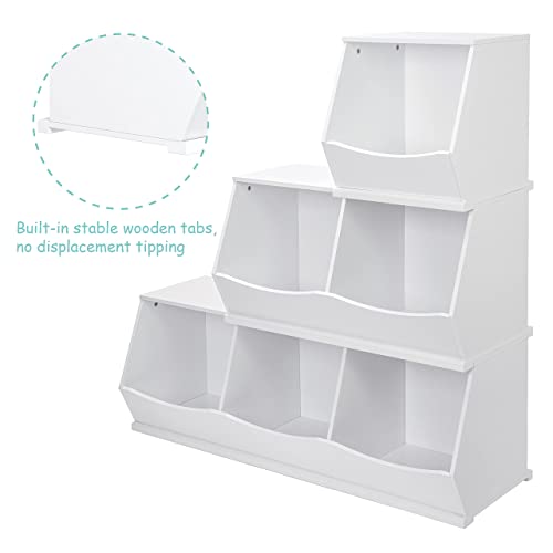 UTEX Toy Storage Organizer,Stackable Kids Toy Storage Cubby with 3 Bins,Toy Boxes and Storage for Playroom,Bedroom,Nursery School,White