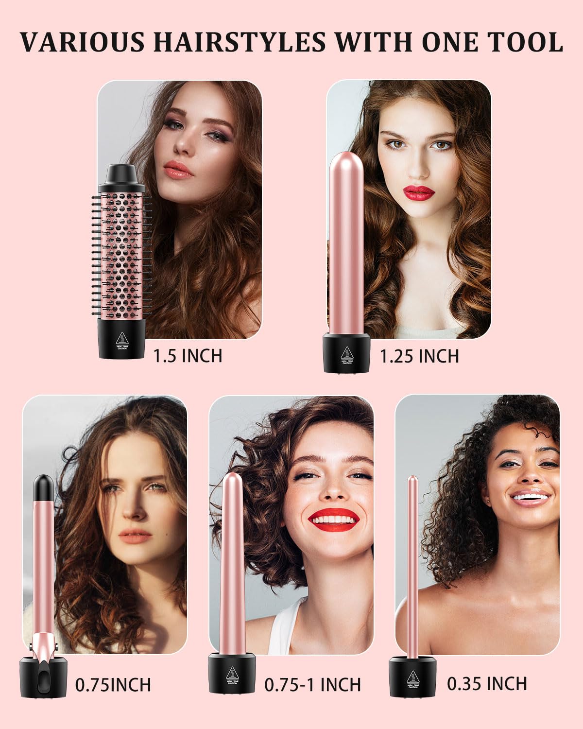 Curling Iron Set,MOCEMTRY 5 in 1 Curling Wand Interchangeable Ceramic Barrels(0.35”-1.25”) and Thermal Brush Curling Iron, Instant Heat Up Hair Curler, with Protective Gloves & 2 Clips