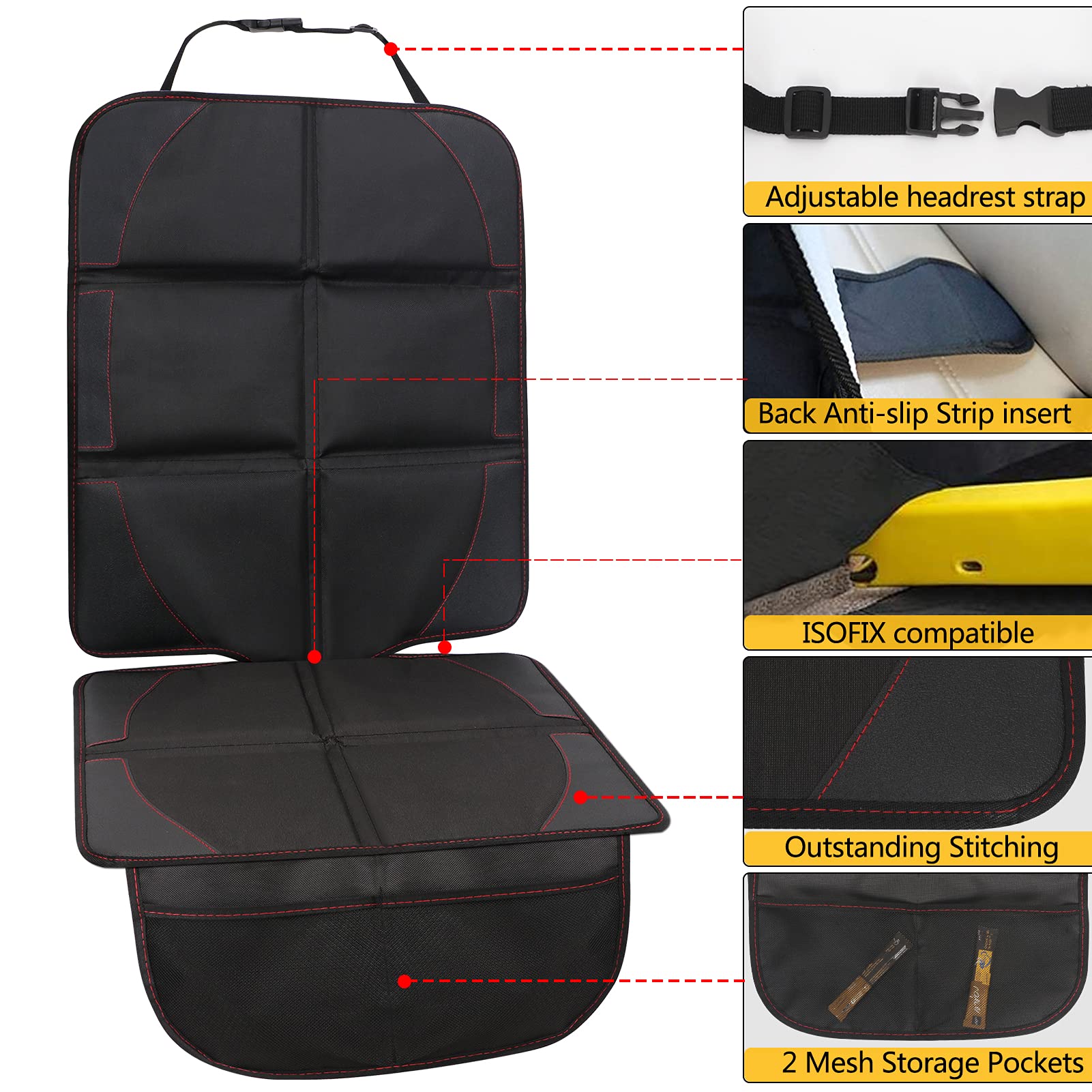 FYY Car Seat Protector for Child Car Seat, [1 Pack] XL Size Auto Car Seat Cover with Thickest Padding, Waterproof 600D Fabric, Best Coverage, Non-Slip Backing and Mesh Pockets for Handy Storage