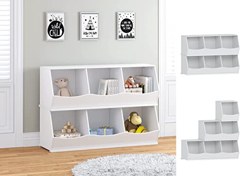 UTEX Toy Storage Organizer,Stackable Kids Toy Storage Cubby with 3 Bins,Toy Boxes and Storage for Playroom,Bedroom,Nursery School,White