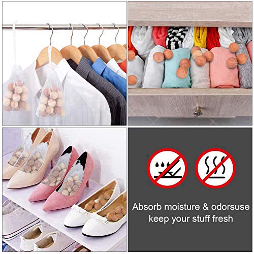 Tiamu Cedar Balls for Closets and Drawers Natural Cedar Balls for Clothes Storage 48PCs with 2 Satin Bags