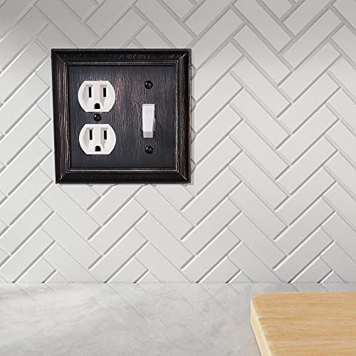 Amazon Basics Decorative 2-Gang Duplex Combination Wall Plate - 2-Pack, Oil Rubbed Bronze