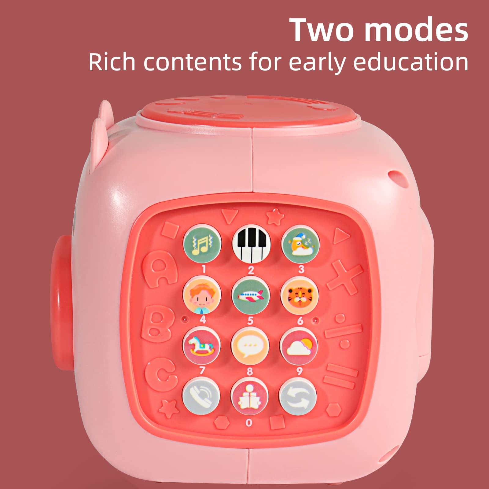 YOOYID Baby Toy Musical Activity Cube Piggy with Small Car Educational Number Learning Toys for Toddlers 9-18 Months