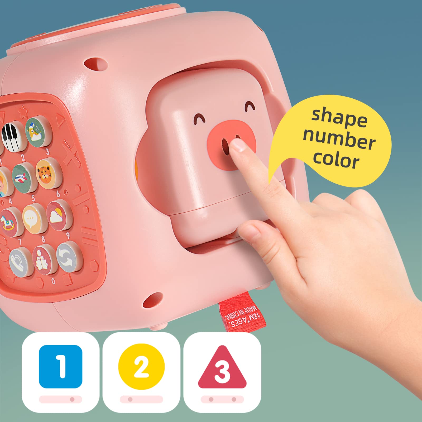 YOOYID Baby Toy Musical Activity Cube Piggy with Small Car Educational Number Learning Toys for Toddlers 9-18 Months