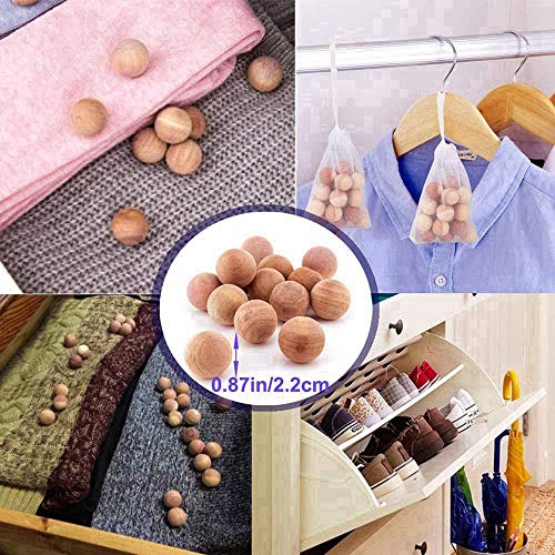Tiamu Cedar Balls for Closets and Drawers Natural Cedar Balls for Clothes Storage 48PCs with 2 Satin Bags