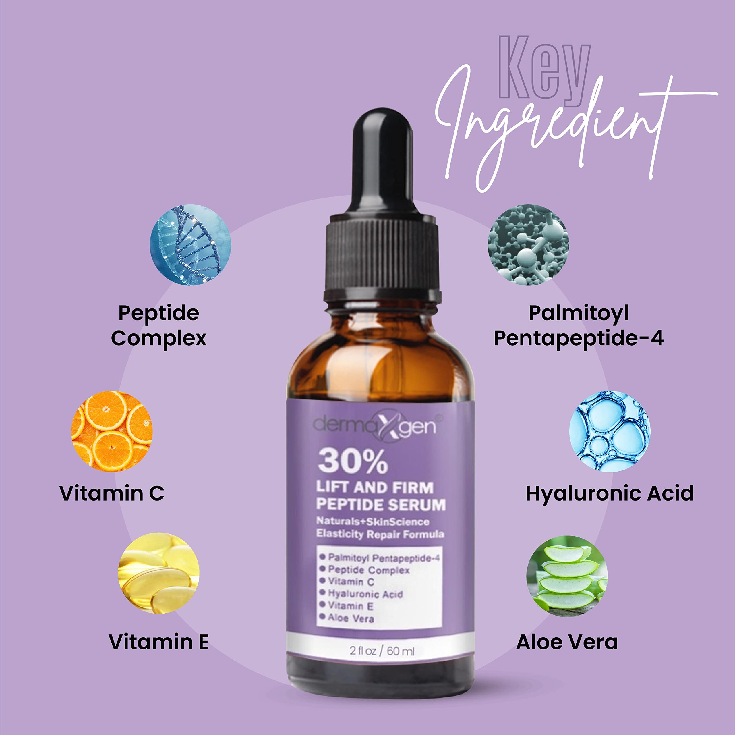 Lift And Firm - 30% Peptide Serum, Matrixyl 3000, Vitamin C & E + Hyaluronic Acid + Aloe Vera, Lifts, Firms & Tightens Skin + Pure Organic Anti-aging Serum (2 Fl Oz)