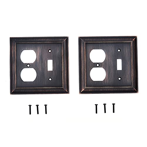 Amazon Basics Decorative 2-Gang Duplex Combination Wall Plate - 2-Pack, Oil Rubbed Bronze