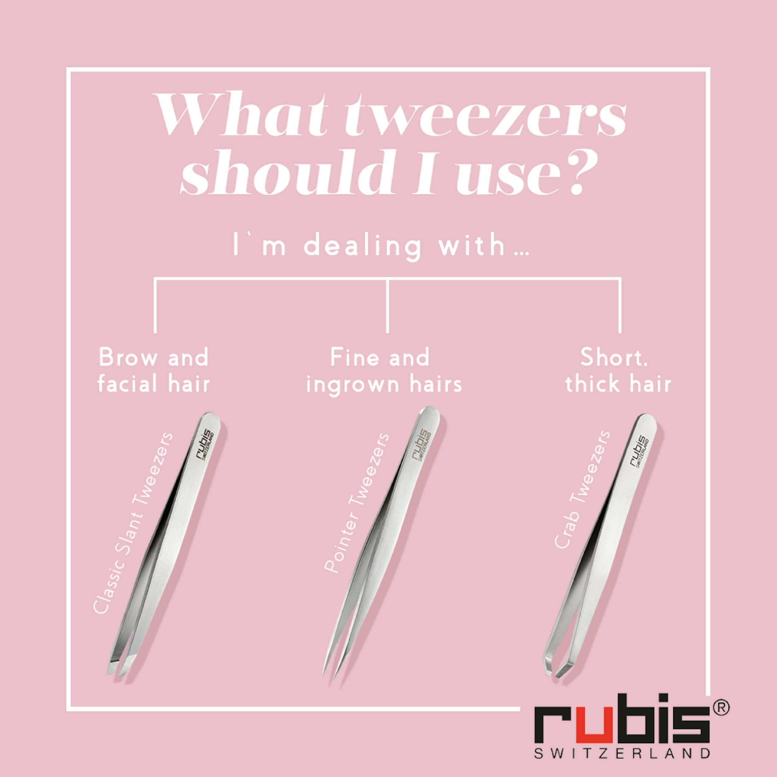 Rubis Classic Stainless Steel Slanted Tweezers for Precise Eyebrows and Hair Removal, 1K105, White,Rubis Switzerland Swiss Made World Renowned Precision