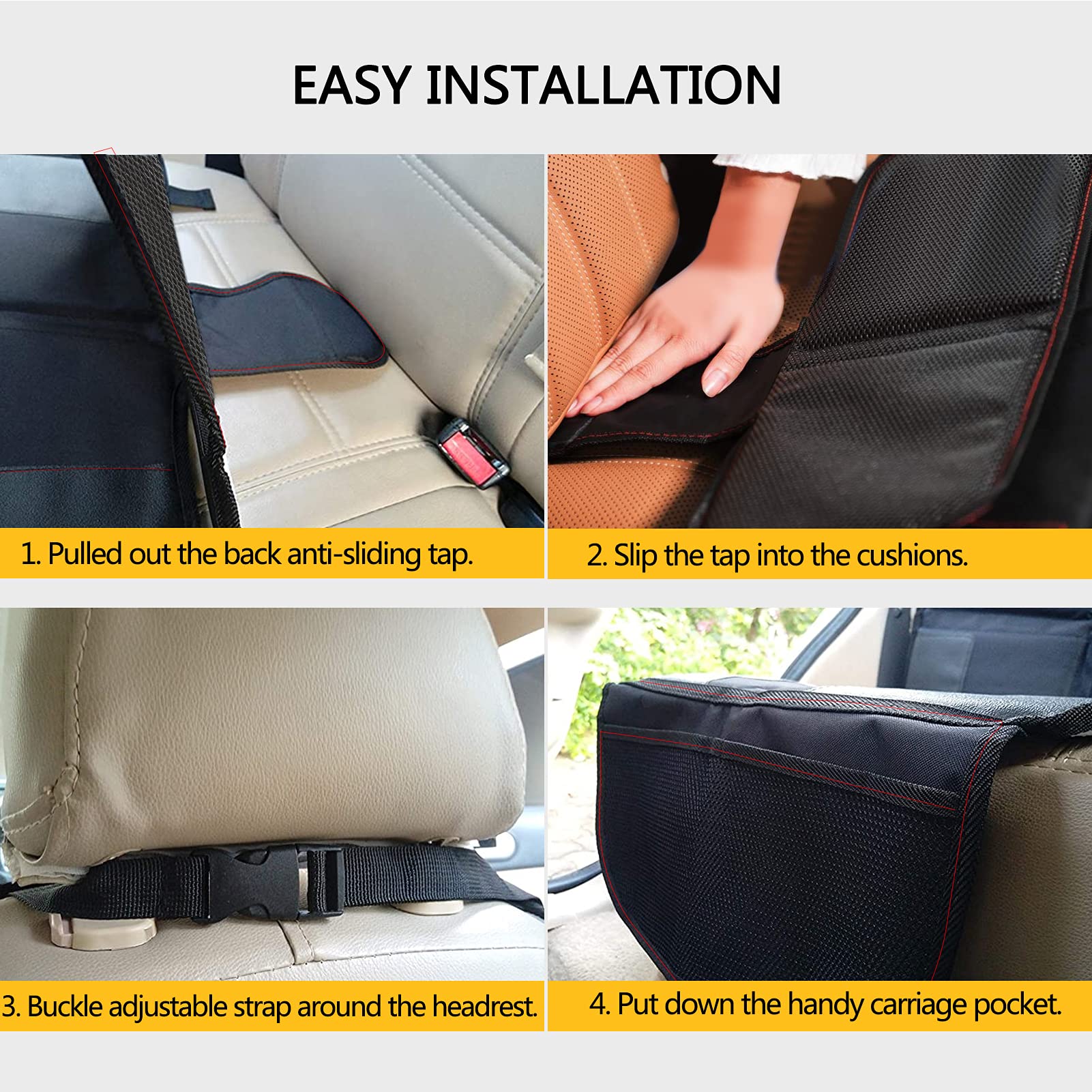 FYY Car Seat Protector for Child Car Seat, [1 Pack] XL Size Auto Car Seat Cover with Thickest Padding, Waterproof 600D Fabric, Best Coverage, Non-Slip Backing and Mesh Pockets for Handy Storage