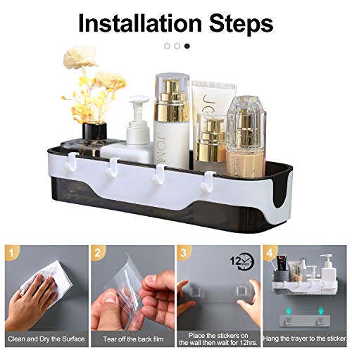 Shower Caddy Basket Shelf with Hooks，No Drilling Bathroom Shelf with Adhesive for Shampoo，Wall Mounted Bathroom Shower Storage Organizer Rack for Toilet，Kitchen Spice Rack (White)