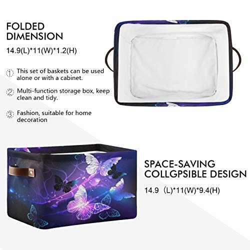 Mazeann Glowing Purple Butterflies Storage Basket Bin Collapsible Foldable for Clothes Toys Storage Cabinets Waterproof Storage Box 15 x 11 x 9.5 inches, 1PC