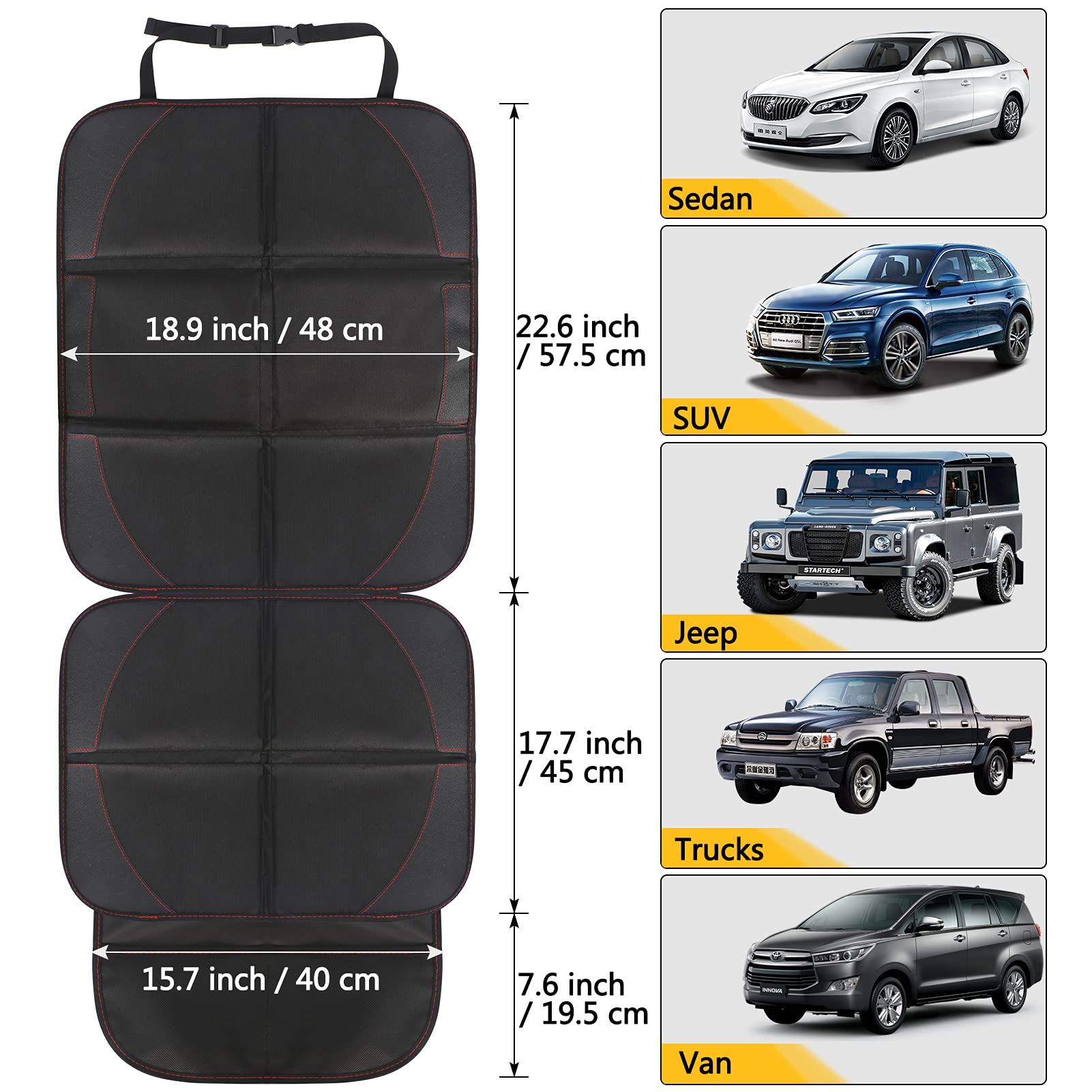 FYY Car Seat Protector for Child Car Seat, [1 Pack] XL Size Auto Car Seat Cover with Thickest Padding, Waterproof 600D Fabric, Best Coverage, Non-Slip Backing and Mesh Pockets for Handy Storage