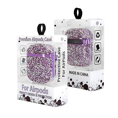 Superious Crystal Protective Compatible with AirPod 1 Case, AirPod 2 Case, Drop Proof Protection, Wireless Charging, Bling, Glitter, and a Keychain with a Cute Twist (Purple)