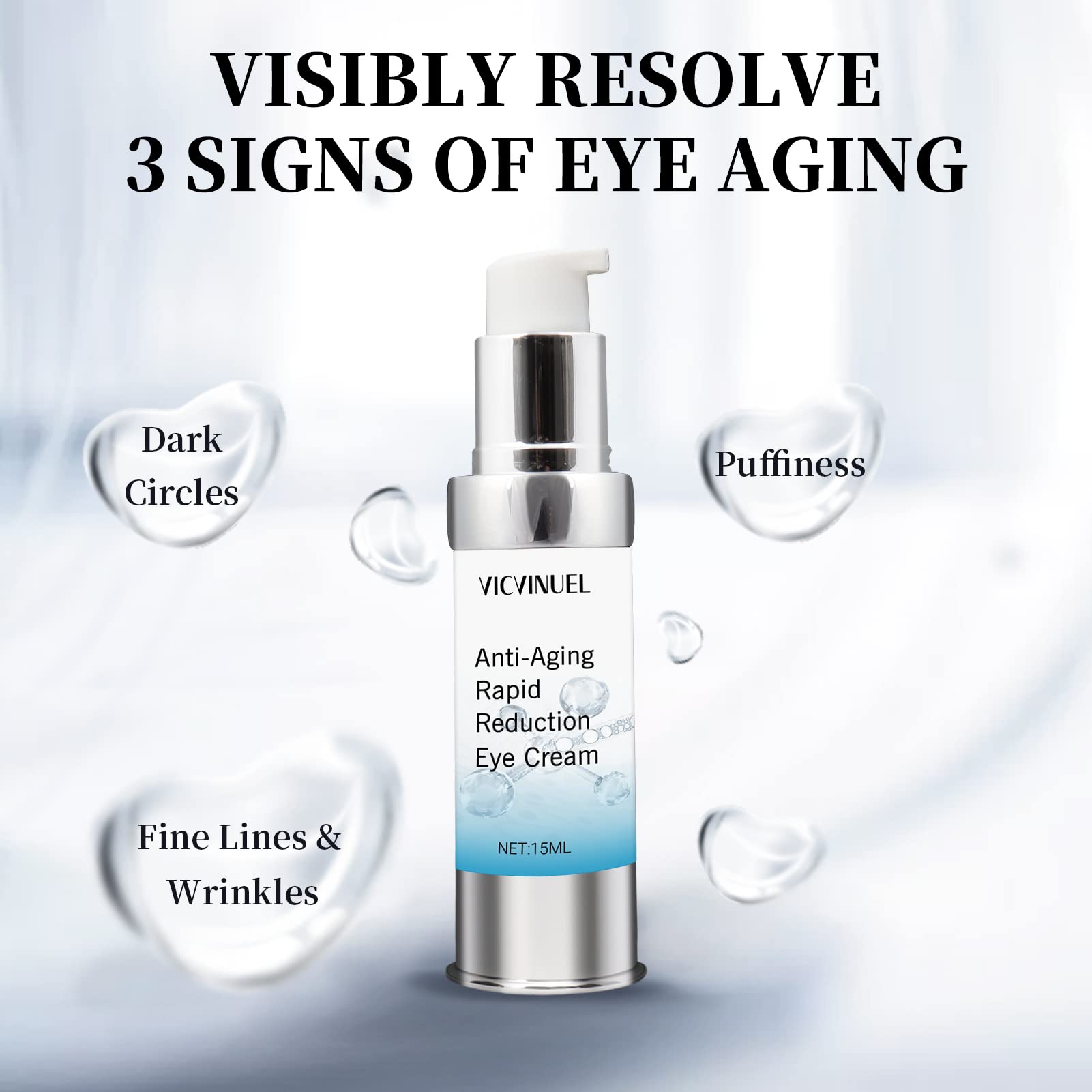 Anti-Aging Under-Eye Cream, Under Eye Bag Cream, Instantly Reduces Dark Circles and Puffiness by VICVINUEL, Peptides & Vitamin E for All Skin Types (0.5 FL OZ).
