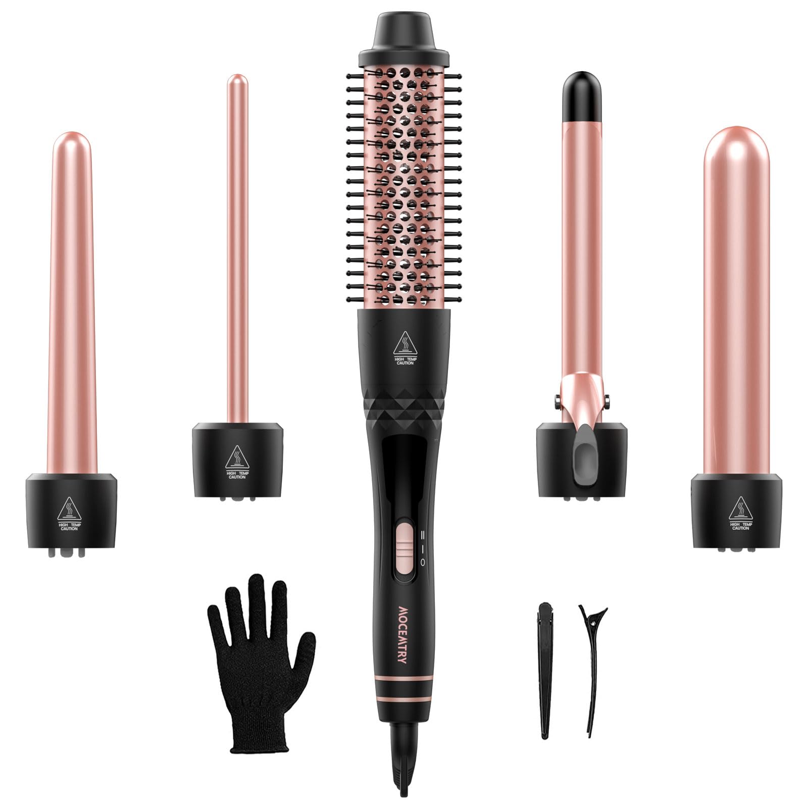 Curling Iron Set,MOCEMTRY 5 in 1 Curling Wand Interchangeable Ceramic Barrels(0.35”-1.25”) and Thermal Brush Curling Iron, Instant Heat Up Hair Curler, with Protective Gloves & 2 Clips