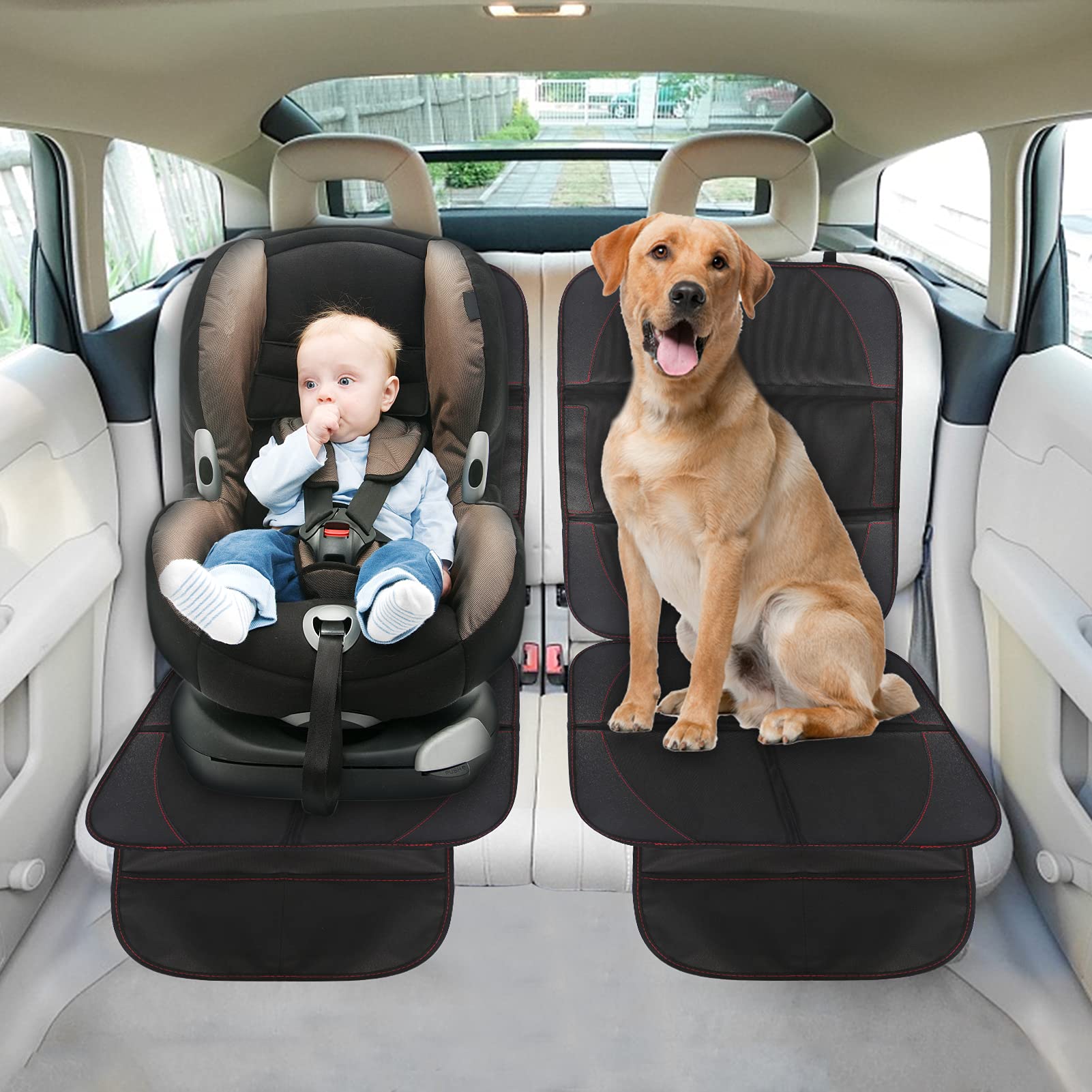 FYY Car Seat Protector for Child Car Seat, [1 Pack] XL Size Auto Car Seat Cover with Thickest Padding, Waterproof 600D Fabric, Best Coverage, Non-Slip Backing and Mesh Pockets for Handy Storage