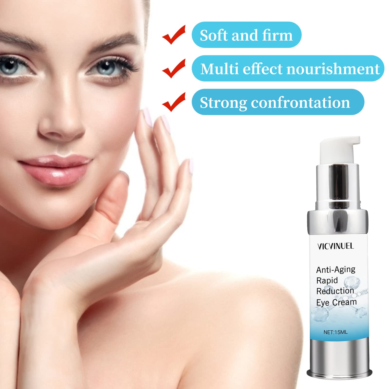 Anti-Aging Under-Eye Cream, Under Eye Bag Cream, Instantly Reduces Dark Circles and Puffiness by VICVINUEL, Peptides & Vitamin E for All Skin Types (0.5 FL OZ).