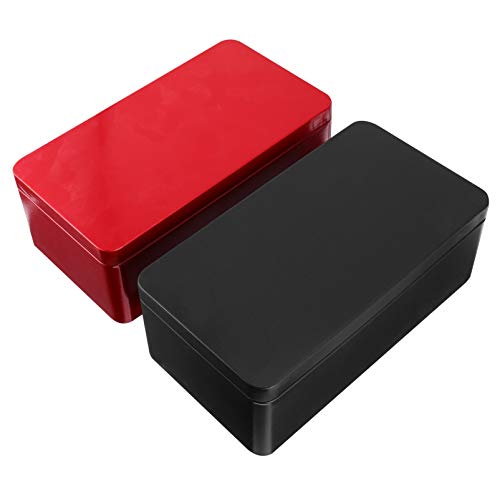 Hemoton 2pcs Metal Rectangular Empty Hinged Tins Box Containers Empty Tin Storage Container for Treats Candy Gifts Favors Red+ Black