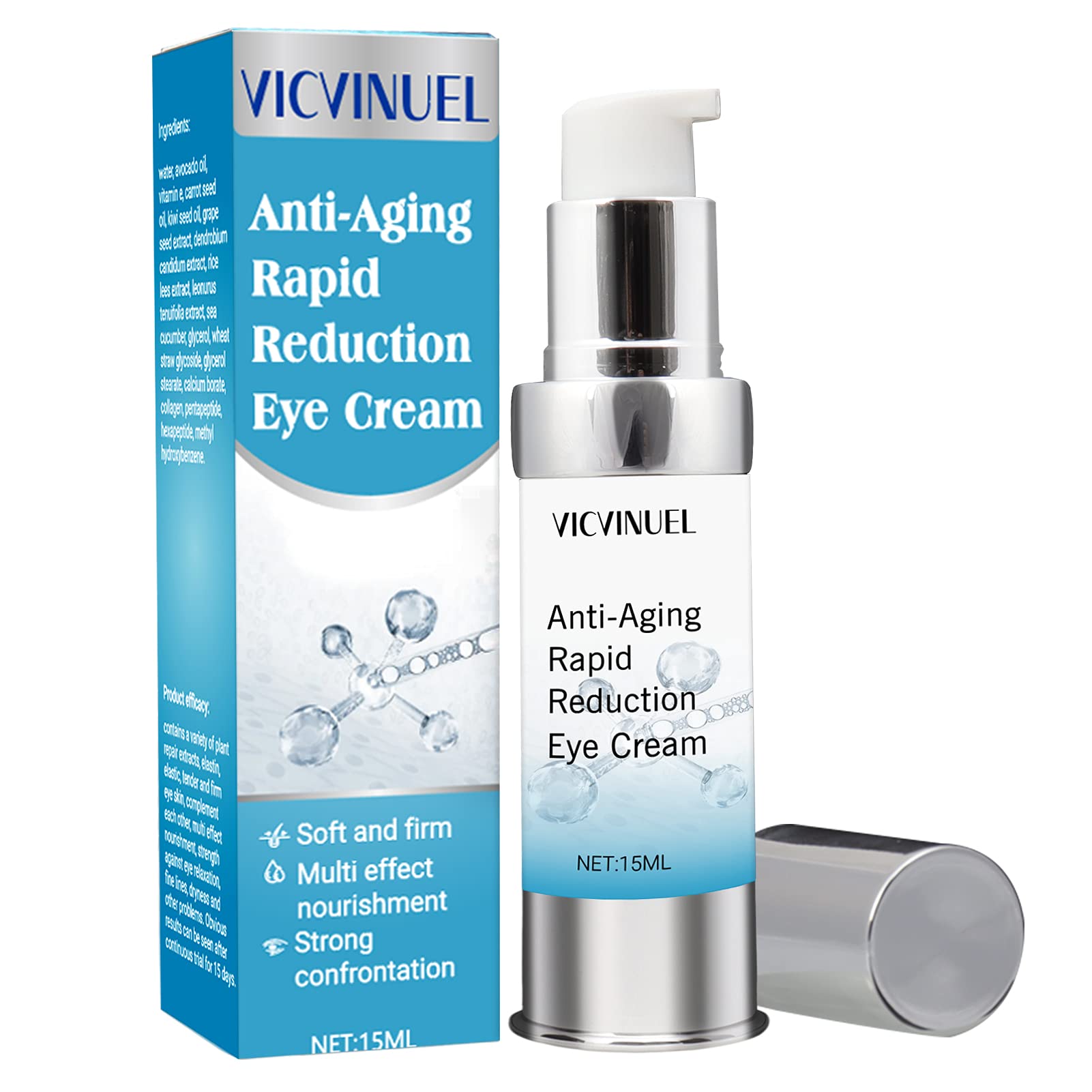 Anti-Aging Under-Eye Cream, Under Eye Bag Cream, Instantly Reduces Dark Circles and Puffiness by VICVINUEL, Peptides & Vitamin E for All Skin Types (0.5 FL OZ).