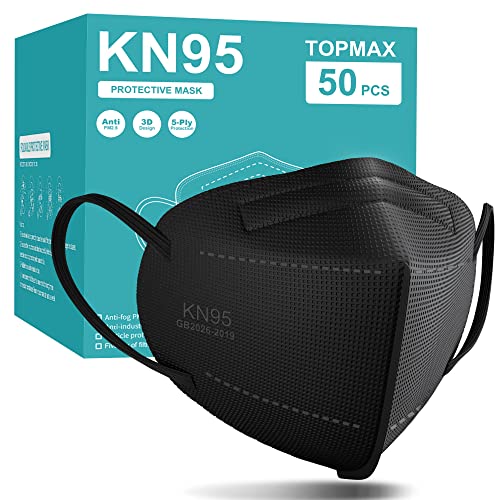 TOPMAX KN95 Face Masks 50 Pack, Filter Efficiency≥95% Disposable Masks, Breathable Face Masks, Black