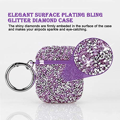 Superious Crystal Protective Compatible with AirPod 1 Case, AirPod 2 Case, Drop Proof Protection, Wireless Charging, Bling, Glitter, and a Keychain with a Cute Twist (Purple)