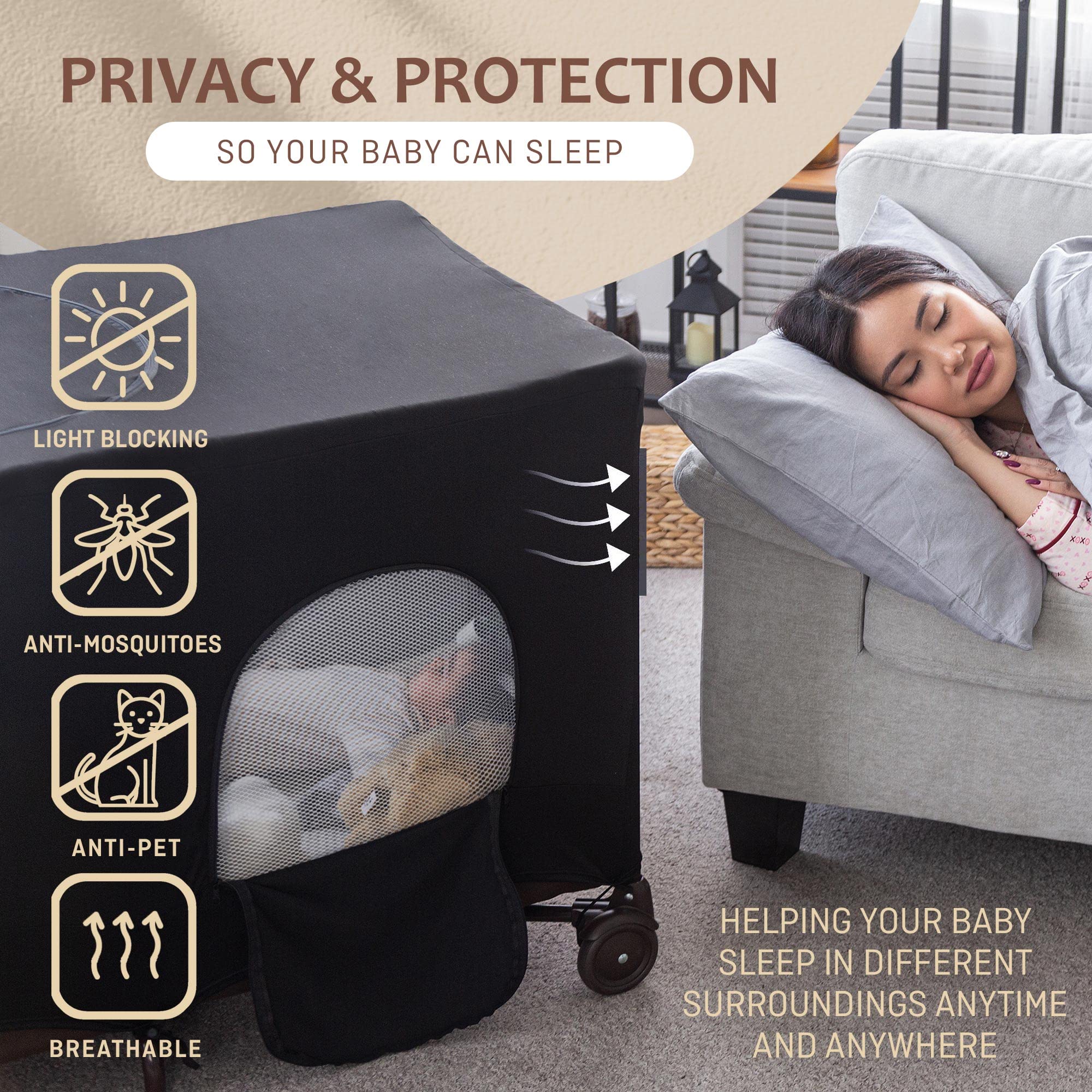 Choice Home Goods Crib Cover fits Pack N Play Cribs to Help Babies Sleep - Breathable Crib Canopy fits Pack and Play for Privacy in New Surroundings - Giftable Baby Crib Tent