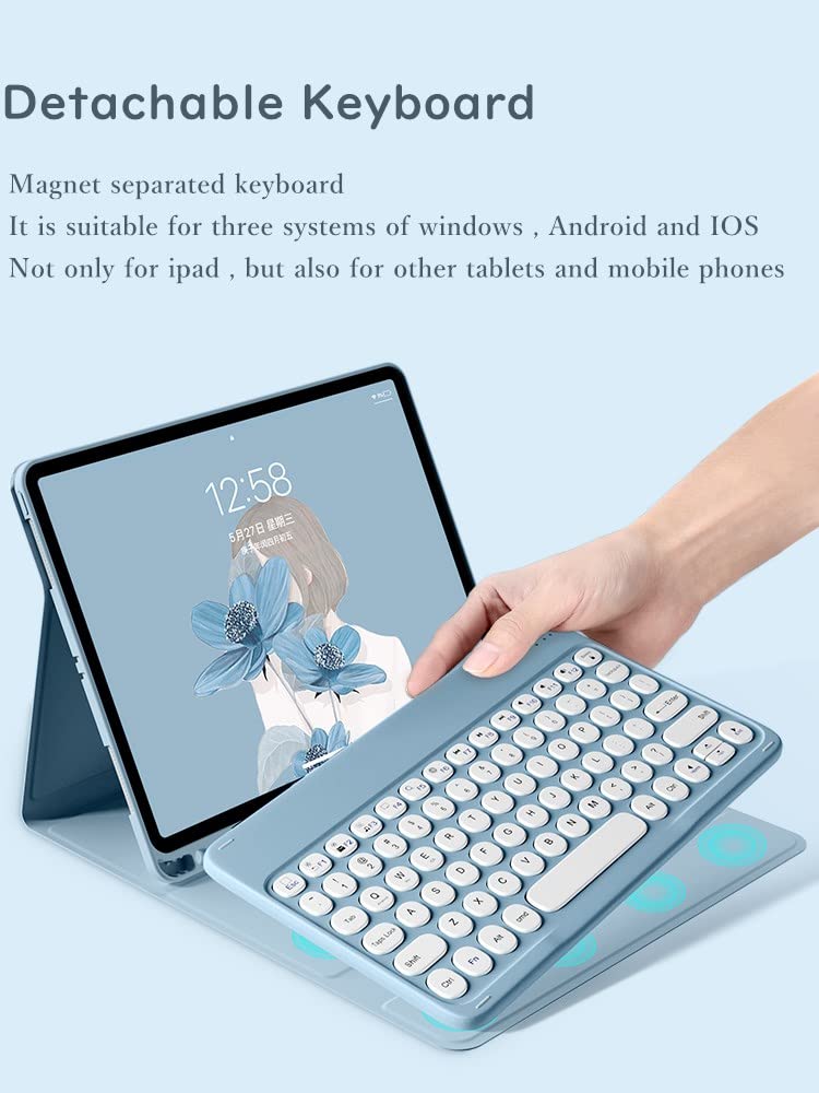 HENGHUI Keyboard Case for Galaxy Tab S6 Lite 10.4 inch Keyboard Case Cute Round Key Color Keyboard Wireless Detachable BT Keyboard Cover with S Pen Holder (Pink)