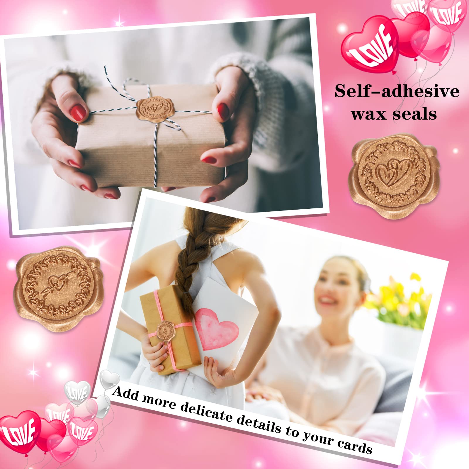 80 Pieces Wax Seal Stickers Envelope Seal Stickers Wedding Invitation Envelope Seals Self Adhesive Gold Stickers for Invitations Cards Party Favors (Heart Style)