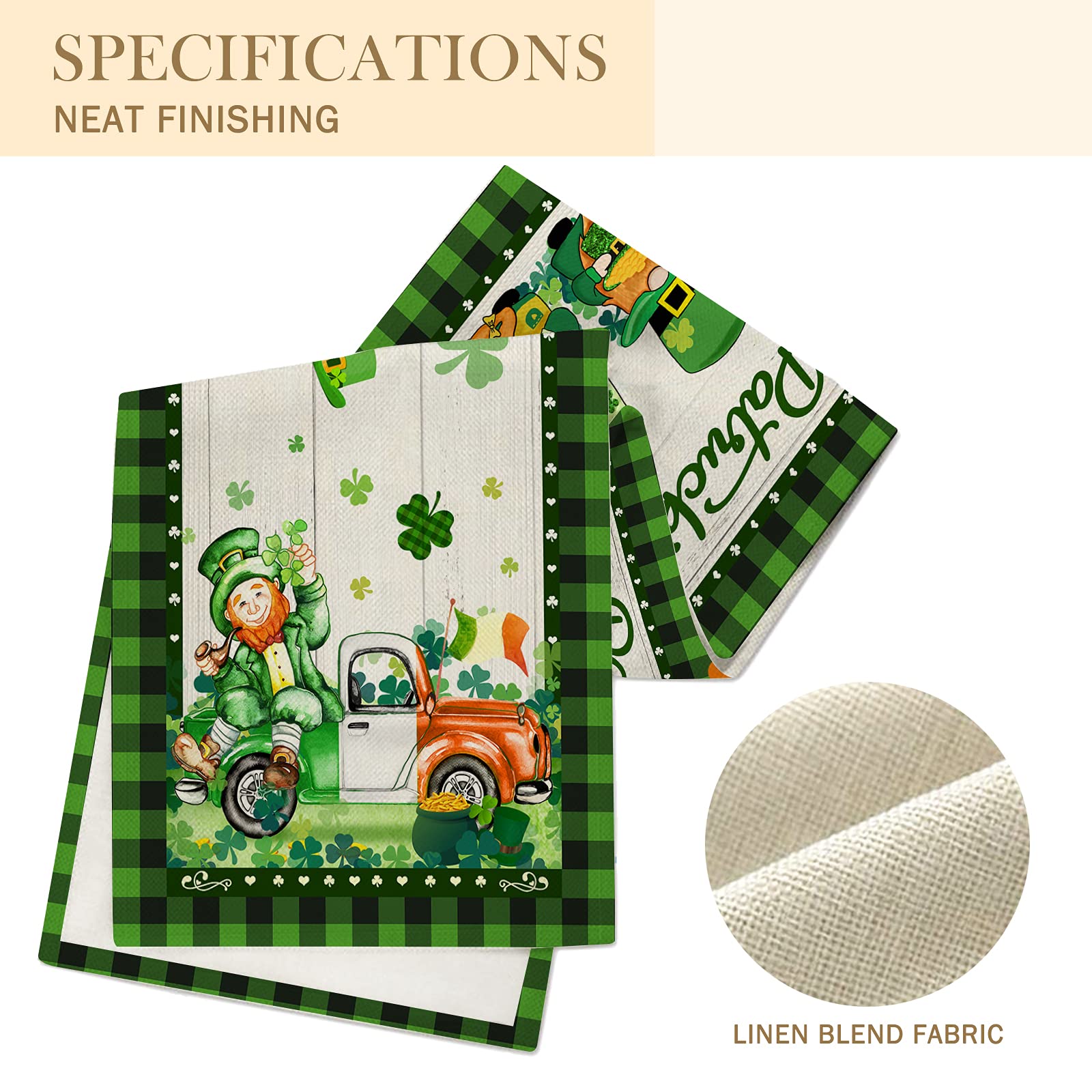 St Patricks Day Table Runner 72 Inch Long, St Patricks Leprechaun Gnomes Table Runner, Shamrocks Green Truck Decorations for Home Dining Room