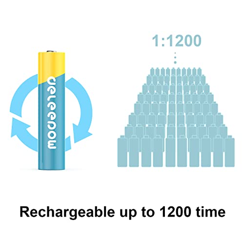 Deleepow 1.2V Rechargeable AAA Batteries 1100mAh Nimh AAA Rechargeable Batteries 8-Pack Gold-Plated Anode with USB-C and Micro USB 2 Charge Port LCD Charger