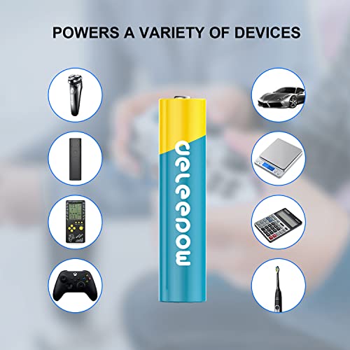 Deleepow 1.2V Rechargeable AAA Batteries 1100mAh Nimh AAA Rechargeable Batteries 8-Pack Gold-Plated Anode with USB-C and Micro USB 2 Charge Port LCD Charger