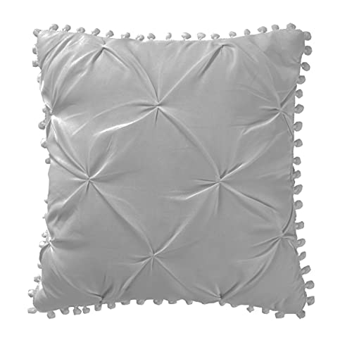 EVOLIVE 4pc Set Pinch Pleat/Kiss Pleat, Pintuck Down Alternative Comforter Set with Pompom (Full/Queen, Silver Grey)