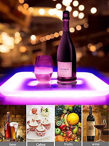 LED Rolling Tray Fast Charging Party Serving Tray Rechargeable Auto Party Mode Glow Light Up Tray for Music Theme Birthday Party (Azure)