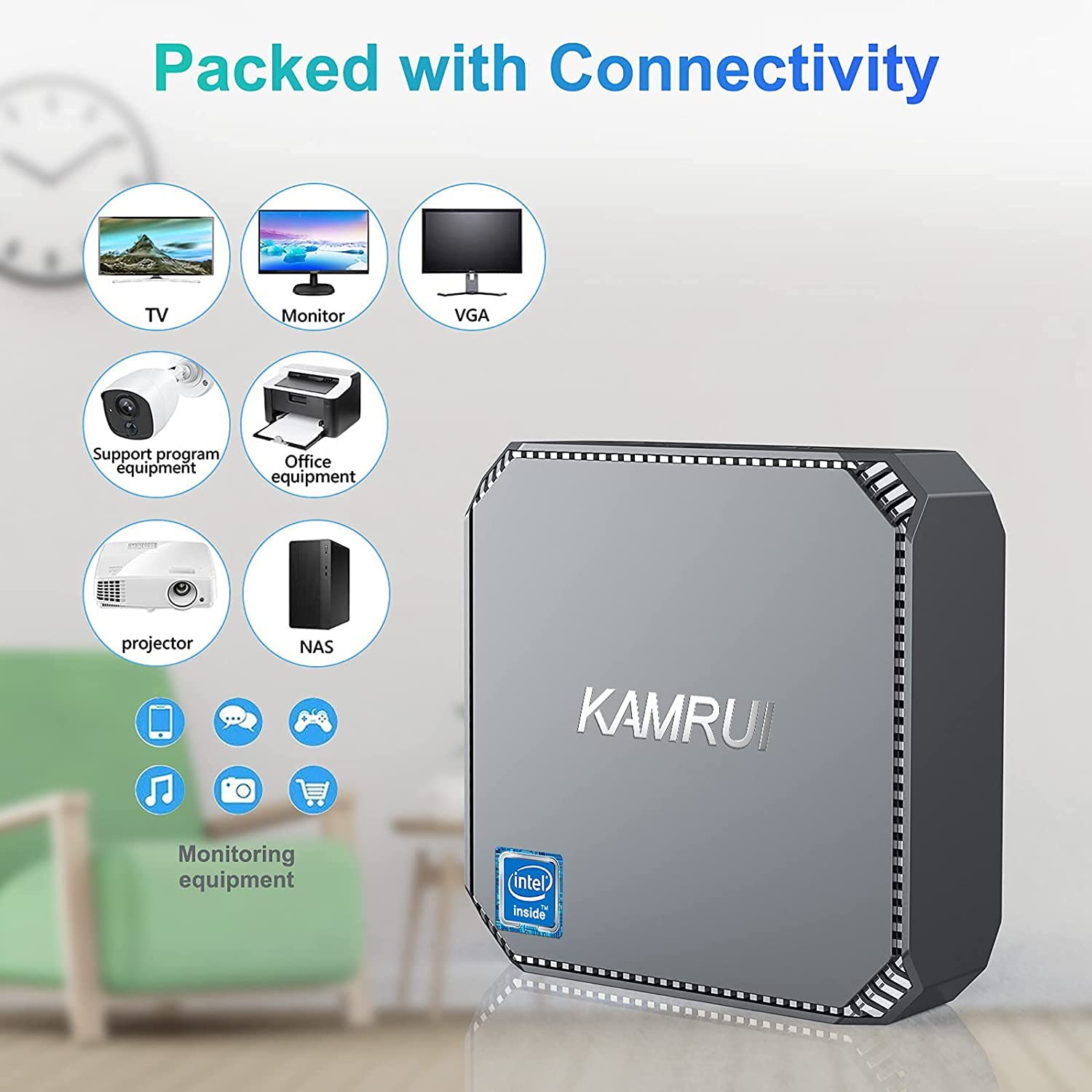 KAMRUI Mini PC,Windows 10 pro 8GB RAM 256GB SSD Micro Desktop Computers, Supports 4K HD Dual Screen/2.4G +5G WiFi/Gigabit Ethernet/BT 4.2 Small Form Factor Computer For Office/Remote Work/Home Theater