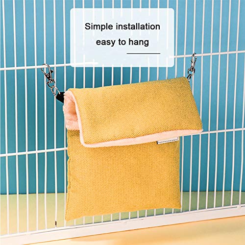 La La Pet® Small Pet Hanging Bed Sleep Pouch with Heated Warm Compartment Pet Hammocks Bed for Hamster Rat Sugar Glider Squirrel Ferret Warm Nest Bed Hideout Cave Pet Cage Accessories (Blue, M)