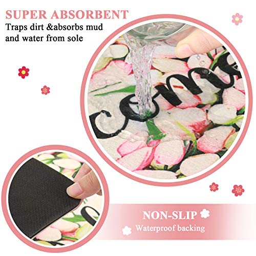 Nuanchu Flower Welcome Doormat 15.7 x 23.6 Inch Flower Theme Indoor Outdoor Welcome Mat Non Slip Welcome Mat for Spring Easter Door Decor