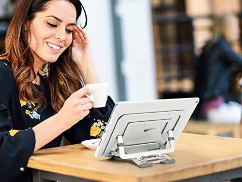 elitehood Aluminum Tablet Stand Holder, Adjustable Portable Desktop Holder Dock, 7.9" Wide - Foldable and Slim iPad Stand Compatible with iPad Pro 12.9, 11, Air 4, Mini 6, iPhone, Kindle, Cell Phone
