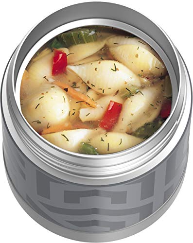 THERMOS FUNTAINER 10 Ounce Stainless Steel Vacuum Insulated Kids Food Jar with Folding Spoon, Grey And Aqua Waves