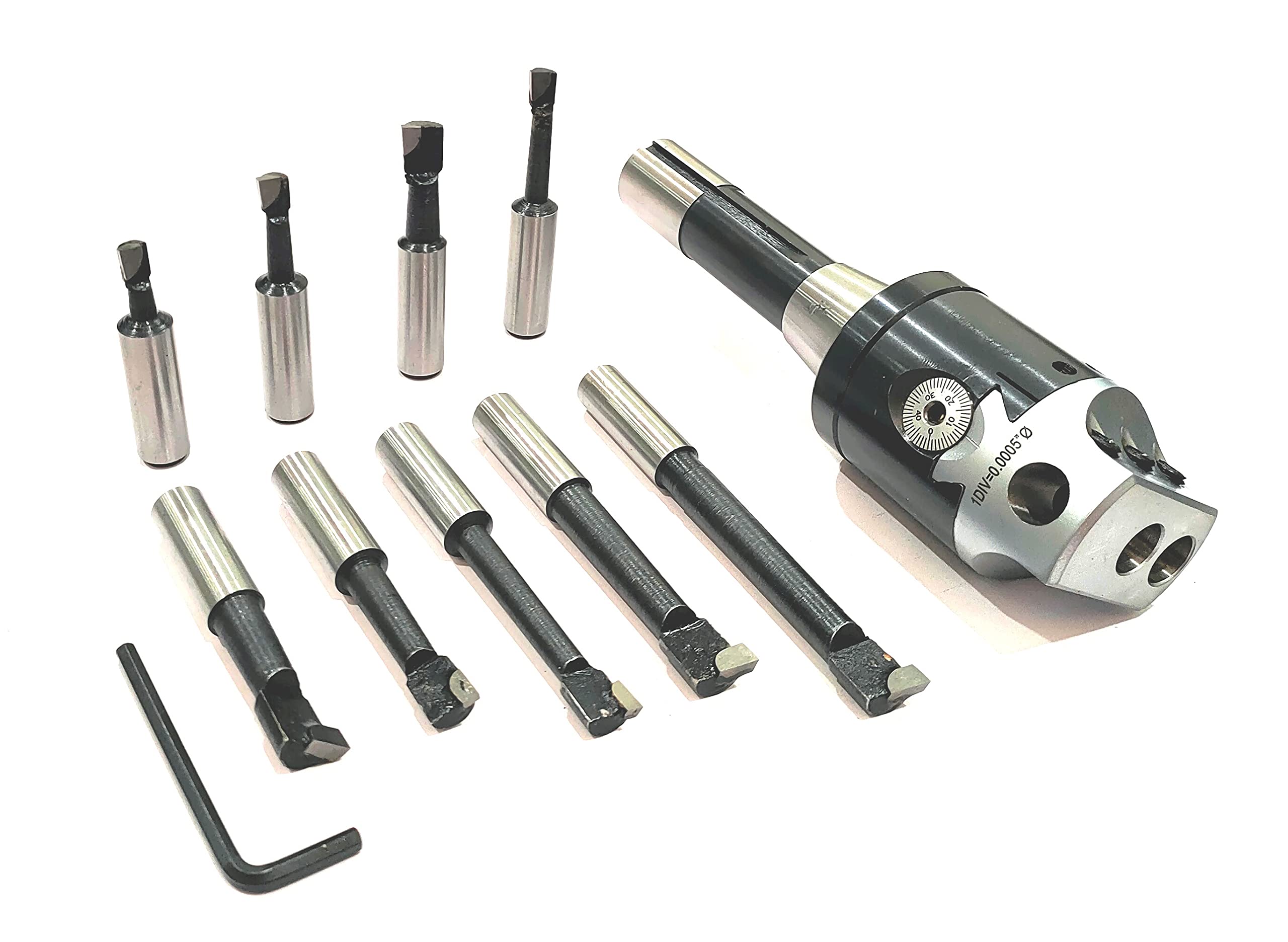 Assorts Quality Boring Head 2 Inches for Milling & Lathe Machine R8 (7/16 UNF Drawbar) & 9 pcs Carbide Tool Set